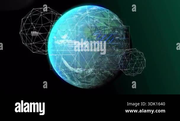 Opening 3D CGI featuring Earth centering spheres fading panels emerging ...