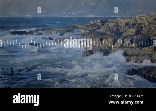 Ocean waves surging activating waveform pulsing and numbers marking ...