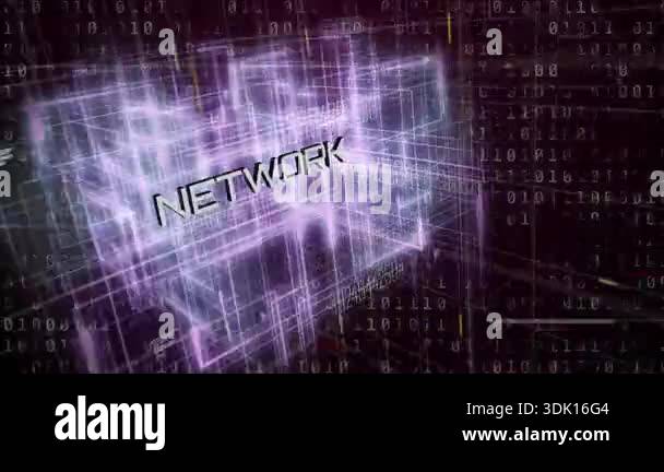 Streaming binary code initiating wireframe pulsing in holographic grid ...