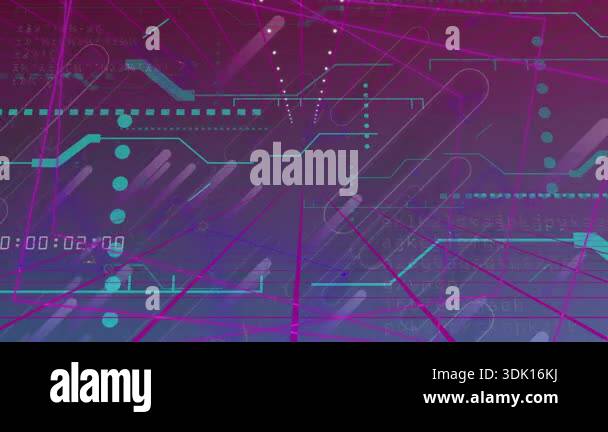 Magenta grid receding, fading turquoise HUD in 3D, with streaking ...
