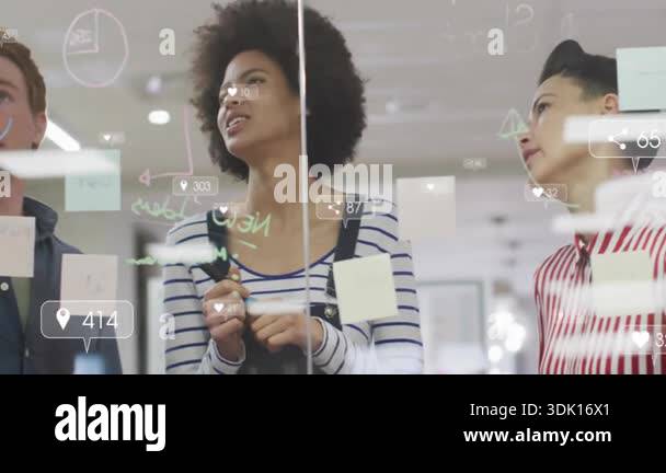 On scanning glass board sticky notes team collaborating with digital ...