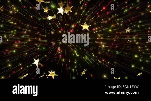 Light cluster appearing, streaks stretching, golden stars launching ...