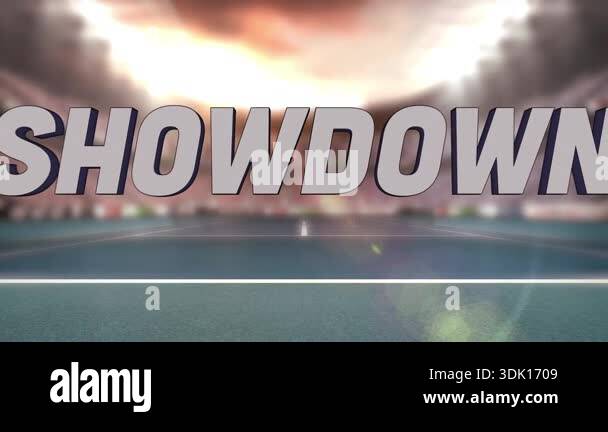 Sliding missing S completing 3D text SHOWDOWN at arena sunset, with ...