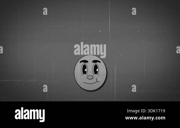 Flickering grain starting cartoon face cycling at vintage title card ...