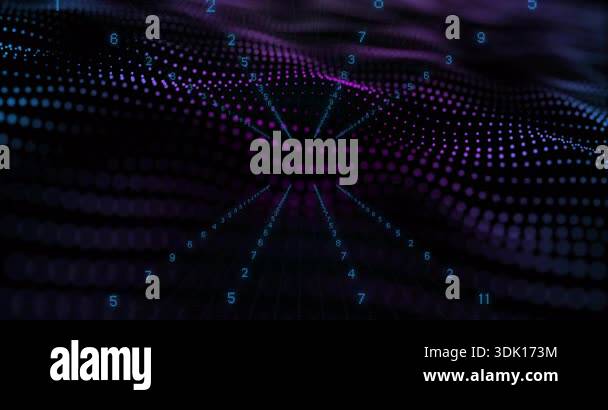 When faint cyan numerals appearing, dark dot grid undulating, numerals ...