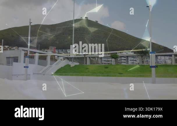 Male athlete entering rooftop gym executing bar jump for fitness while ...