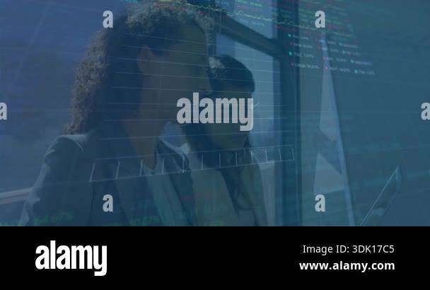 Timeline advancing transparent financial chart on laptop, senior exec ...