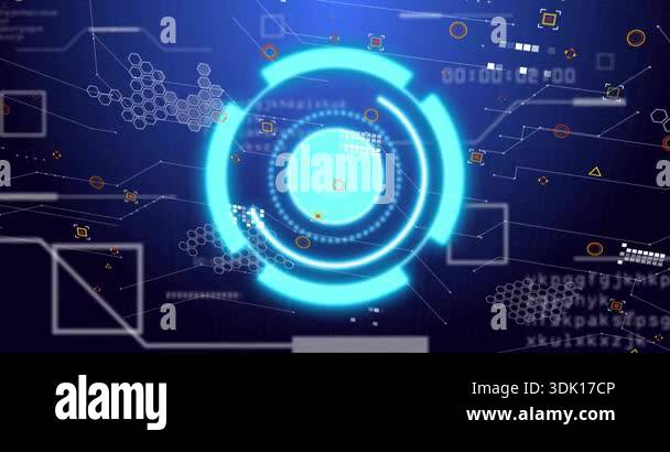Timer ticking initiating holographic interface rotating cyan rings and ...