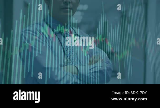 On feed start, doctor standing while animated health data overlay ...