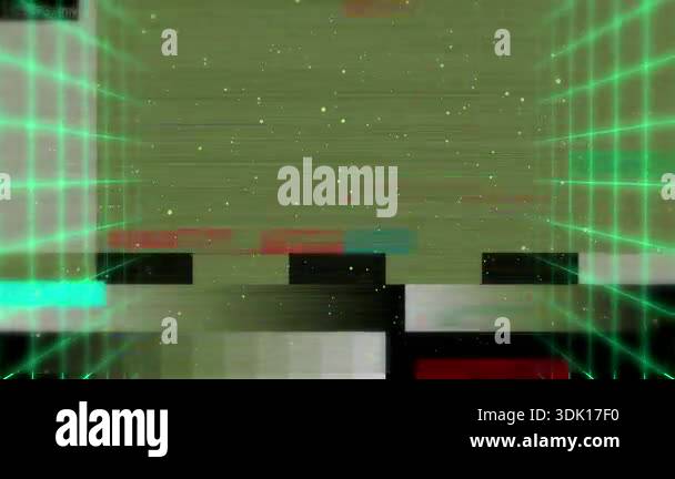 Opening digital tunnel showing colored bars shifting through green ...