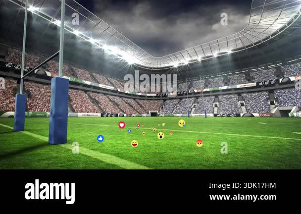 Floodlights activating, reaction icons floating on pitch toward goal ...