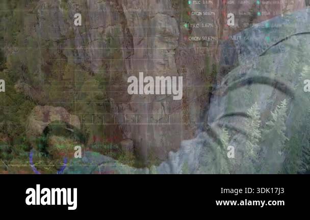 Man viewing smartwatch, initiating fitness overlay animating grid ...