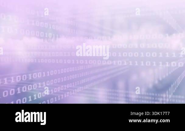 Violet cloudscape starting with scattered binary digits stretching into ...
