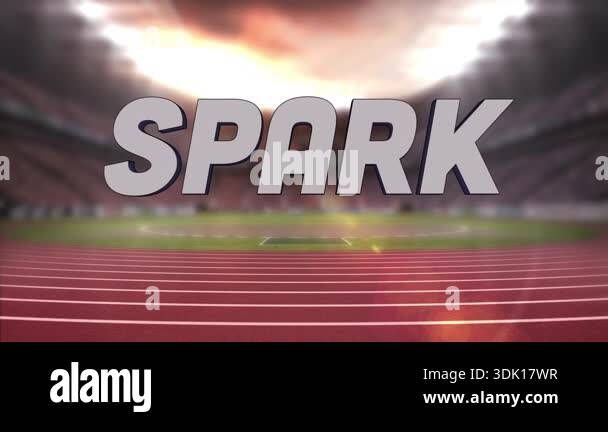 After one second fading in silver letters SPARK on red stadium track at ...