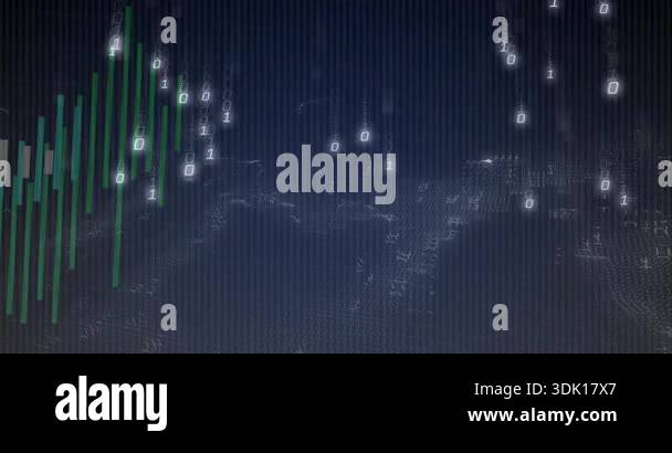 Green bars appearing triggers binary digits drifting while wave rising ...