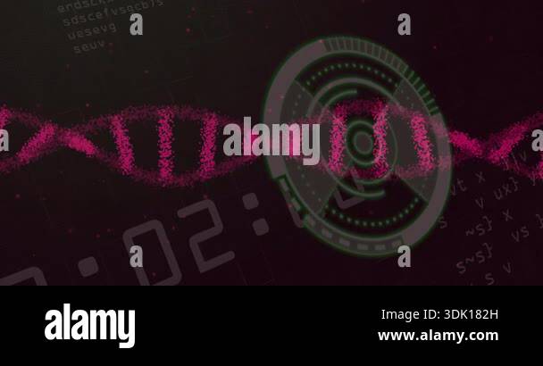 Overlay counting 00 to 09 while DNA helix pulsing, code updating, HUD ...