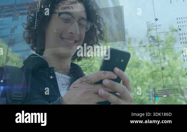 Man using smartphone on city sidewalk initiating tech analysis showing ...