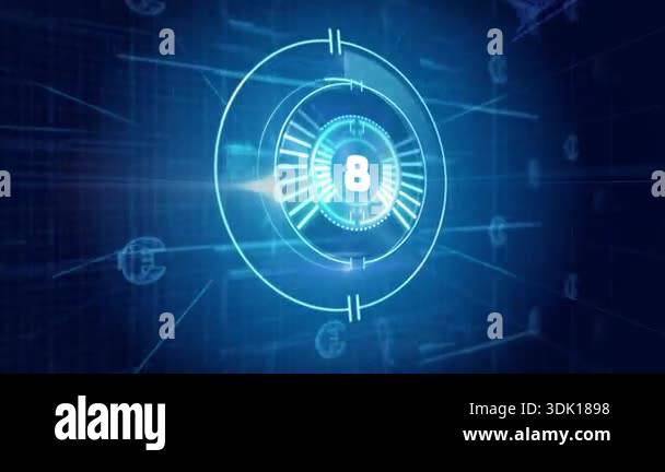 Circular timer starting countdown from ten to one while rotating ...