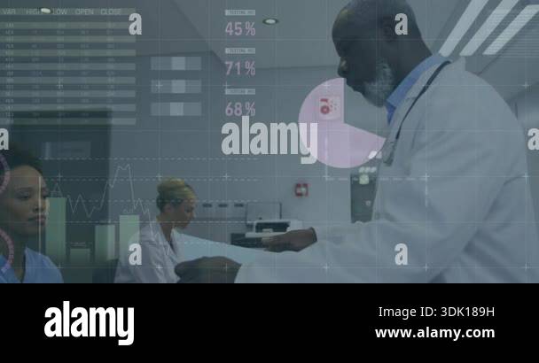 Senior doctor handing blue folder to nurse in clinic, nurse reading ...