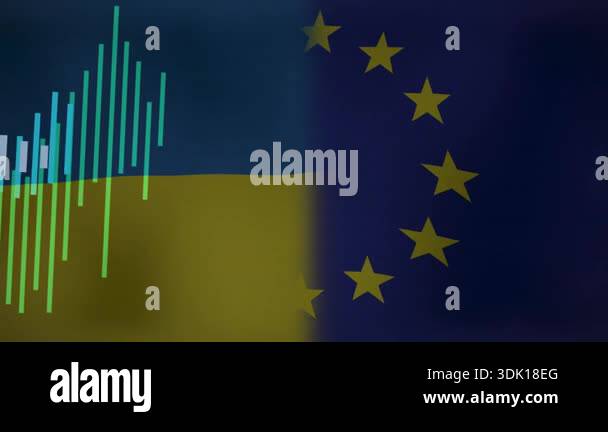 Vertical bars emerging on Ukrainian flag then growing and shifting ...