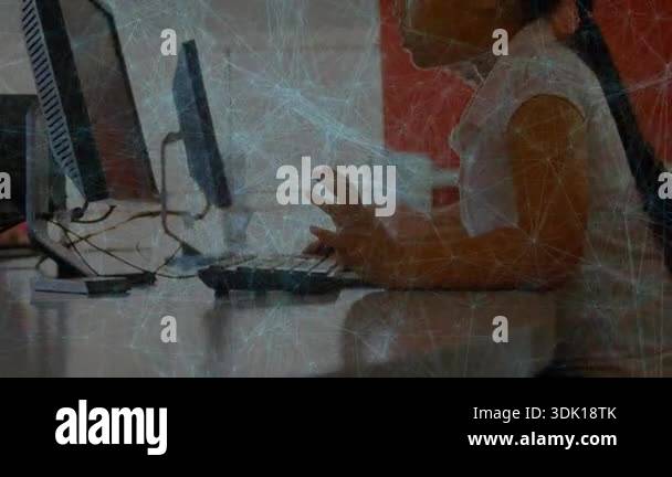 Student girl entering computer hesitating keyboard then completing task ...