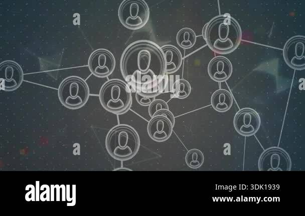 On start circles drifting across grid connecting central node pulsing red emphasizing hub ...