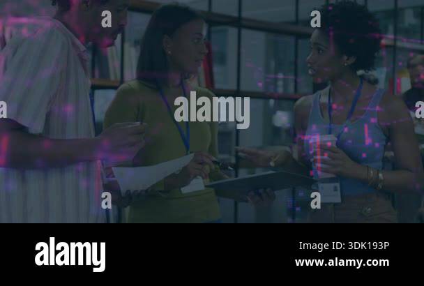 Center woman pointing clipboard initiating animated highlights and ...