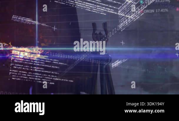 Binary code scrolling and scanlines sweeping starting graph animating ...