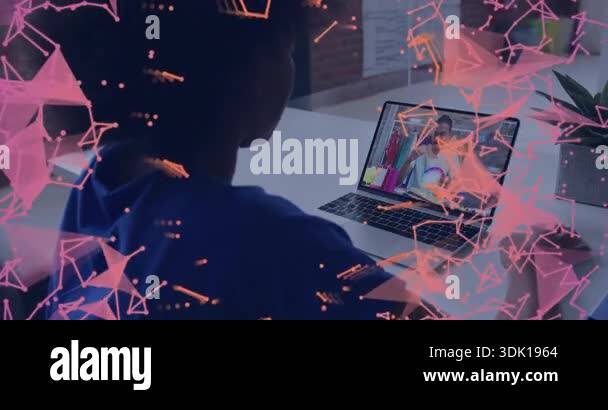 Viewer turning on laptop starting tech tutorial, drifting particles ...