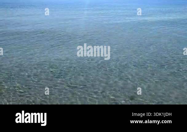 Clean transparent water on shallow sandy seashore with shells with ...