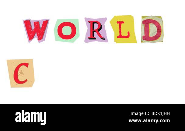 Ransom note style letters spelling out world crisis in a stop motion ...