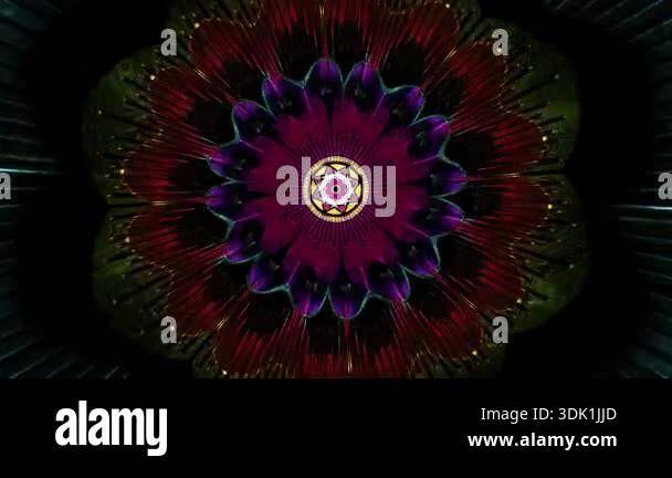 Radiant mandala of vivid petals and metallic textures forming a ...