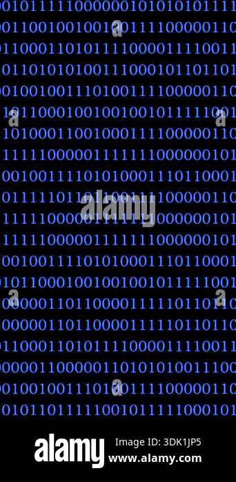 The backdrop displays a seamless pattern of binary code with ...