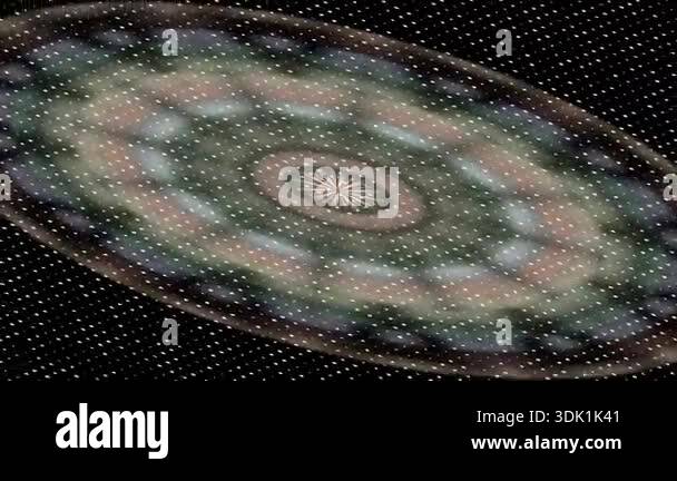 Dynamic abstract video frames showing rotating circular rings with ...
