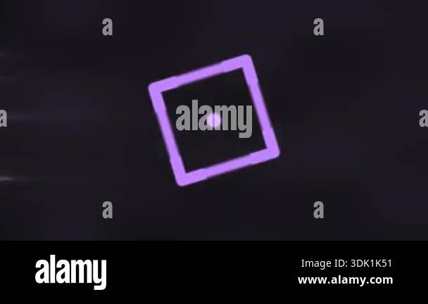Animated sequence of a purple square logo spinning against a dark ...
