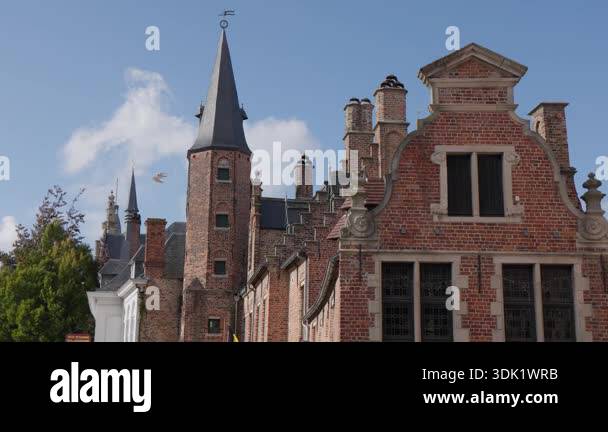 Traditional brick buildings and gothic spires in the historic center of ...