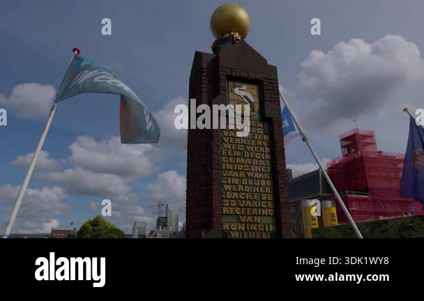 THE HAGUE, NETHERLANDS - SEPTEMBER 14, 2025 - Brick monument with ...