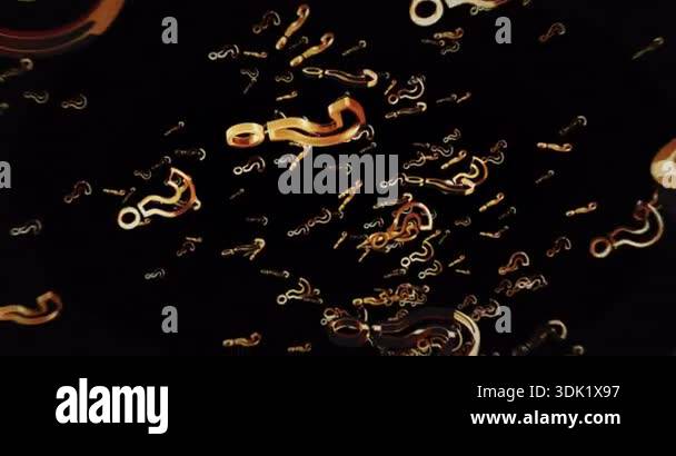 Question mark and quiz symbol rain fall loop. Abstract 3d golden metal ...