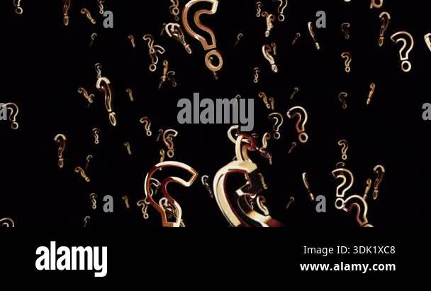 Question mark and quiz symbol rain fall loop. Abstract 3d golden metal ...