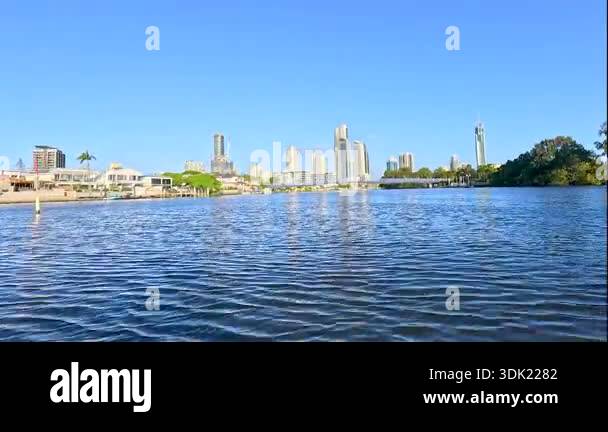 Scenic river cruise with city skyline views Stock Video Footage - Alamy