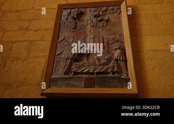 Detailed bas-relief sculpture depicting a religious scene Stock Video ...