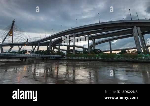 Timelapse of View the Bhumibol Bridge, also known as the Industrial ...