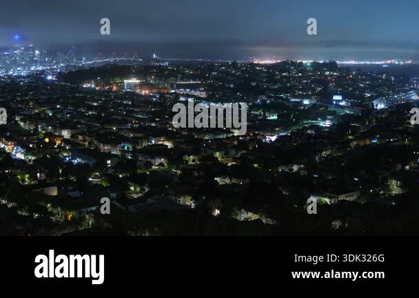 San Francisco Bay and Bay Bridge from Bernal Heights NIght Cityscape ...