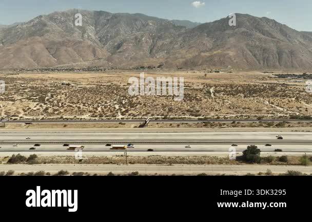 California Desert Highway Aerial Shot of Interstate 10 Freeway Morongo ...