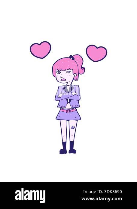 spinning hearts animation of cartoon cool girl Stock Video Footage - Alamy