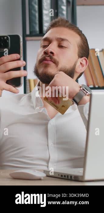 Bearded businessman programmer software developer working making online ...