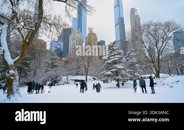 New York, USA, 15 January 2026: Snowy Central Park with city skyline ...
