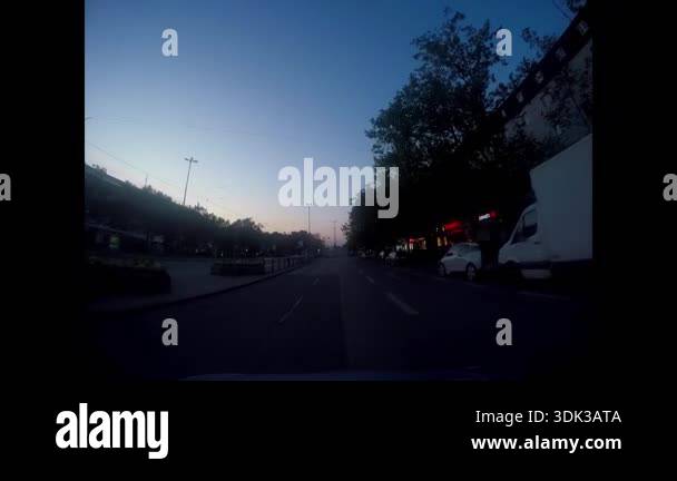 Driver perspective view through the windshield while driving in the ...