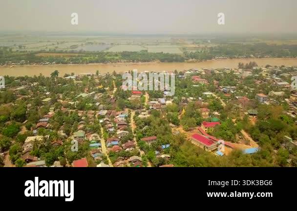 Futuristic aerial view panorama of developing Yangon city , Aerial view ...