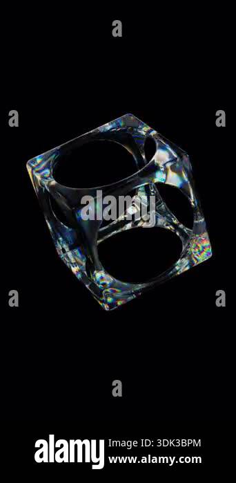 3d Transparent rotating glossy cube with holes with dispersion effect ...